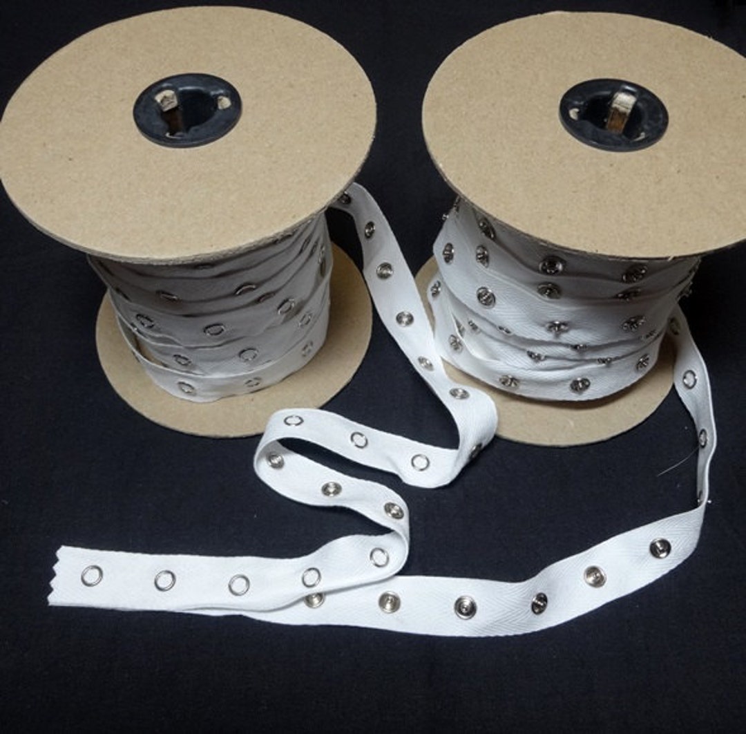 3/4 Inch White Twill SNAP Tape, Nickel Snaps, 1 Inch Spaced, 1/4 Inch ...