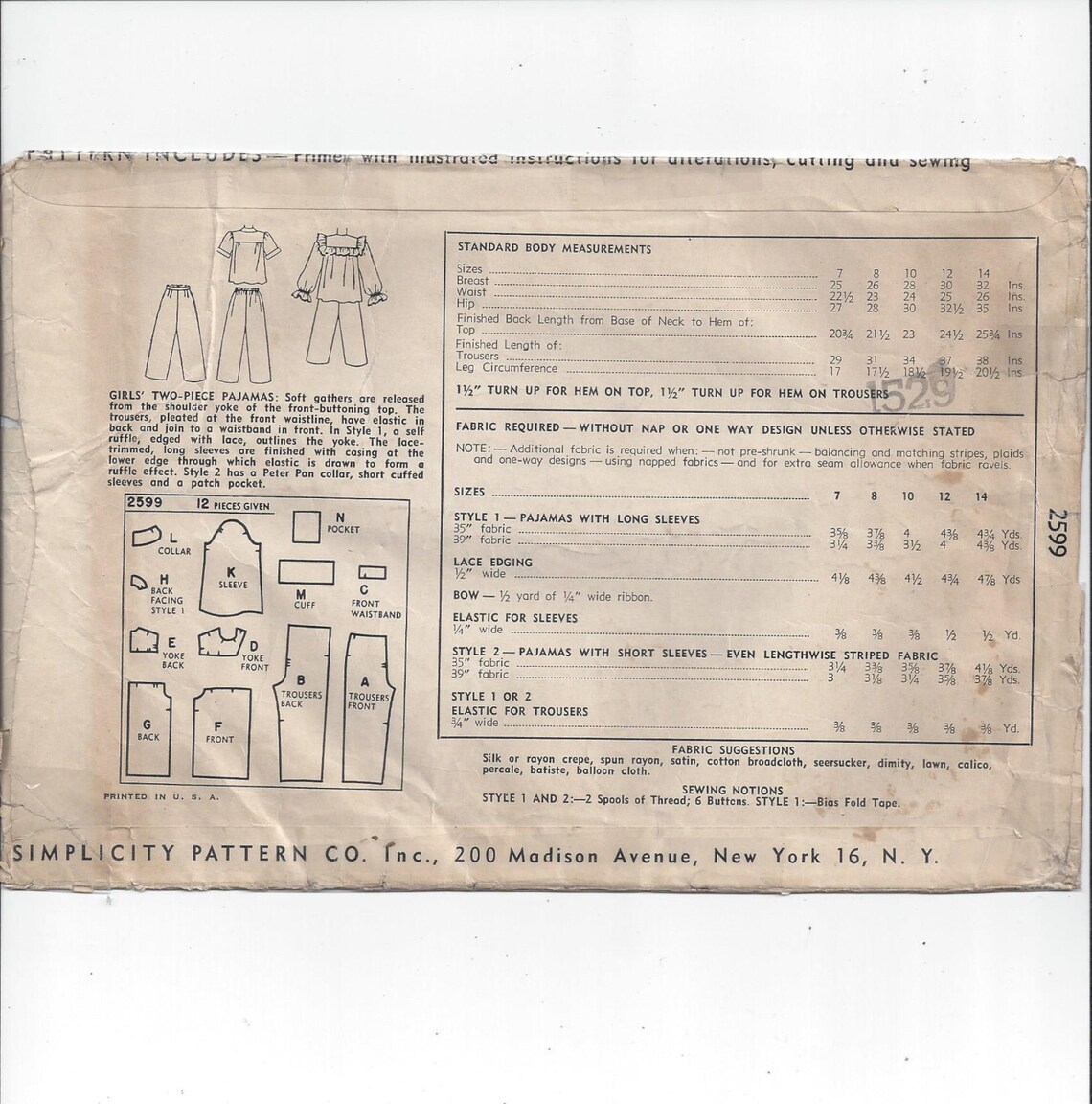 1940s Vintage Simplicity 2599 Pattern for Girls' 2 Piece - Etsy