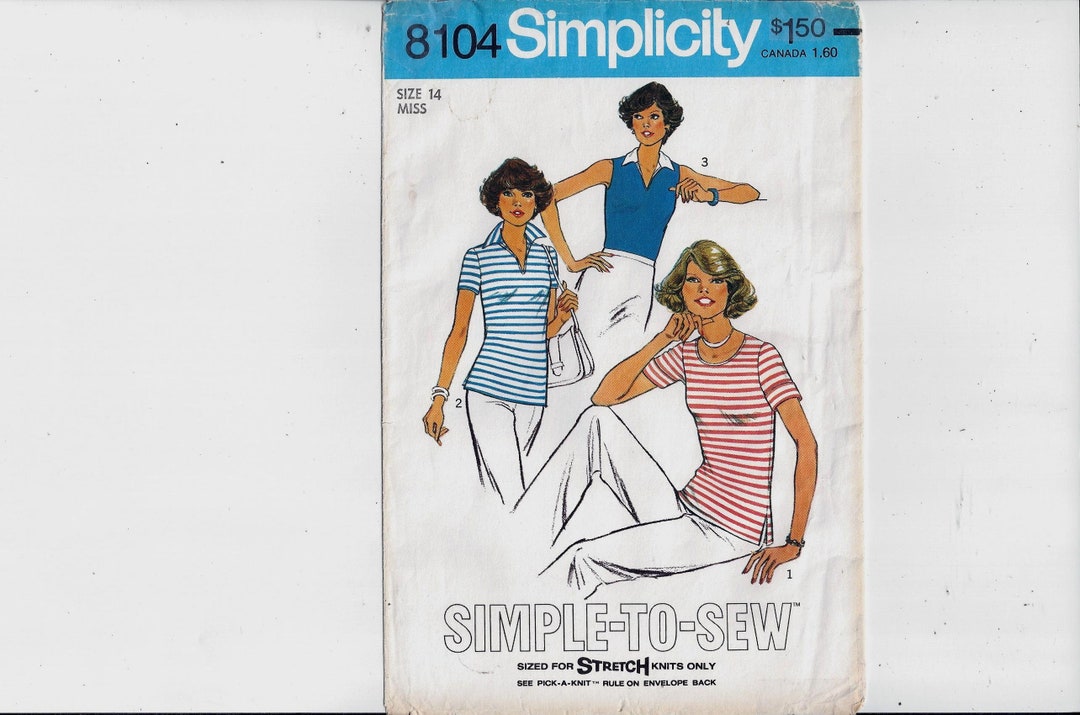 Simplicity 8104 Pattern for Misses' Pullover Tops, Size 14, From 1977 ...
