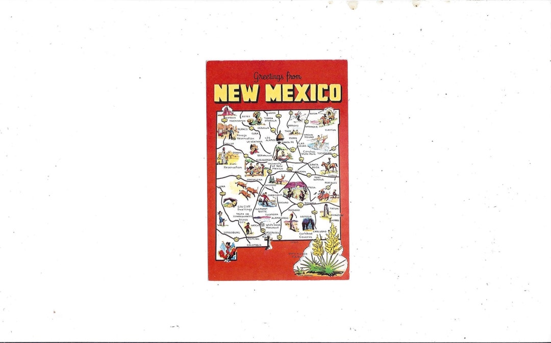 New Mexico Map Postcard, Ruidoso Area, Land of Enchantment, State ...