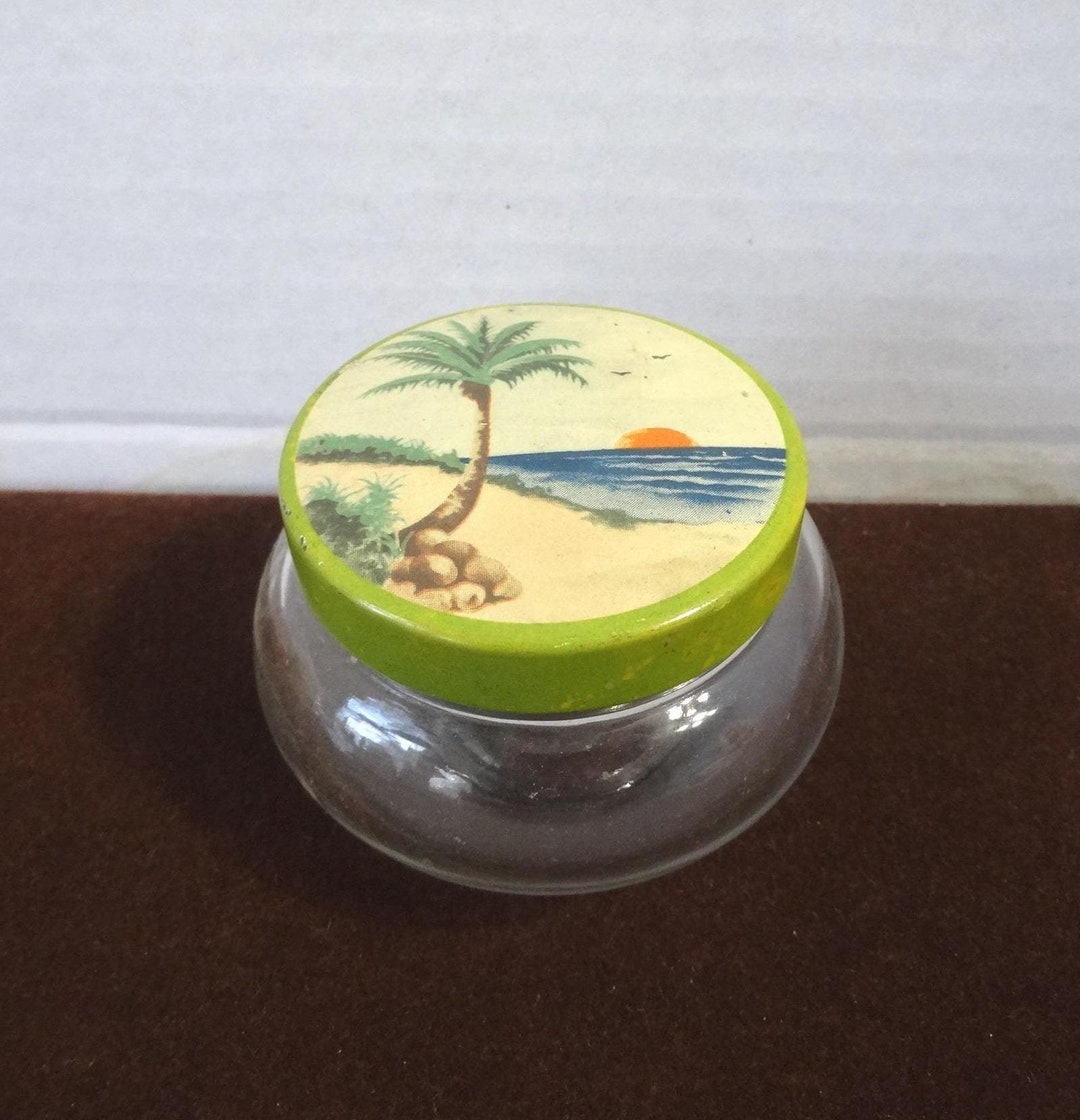 Hand Painted Tropical Glass Jar, Held Cherries, 1 5/8 Inches Tall ...