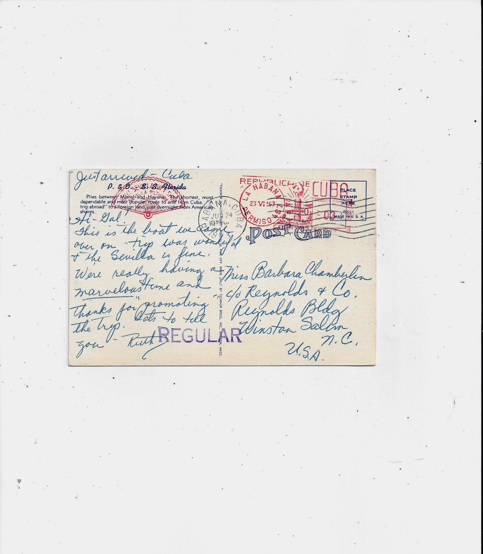 1953 Linen Postcard of SS Florida Cruise Ship, Miami, Florida, Posted ...