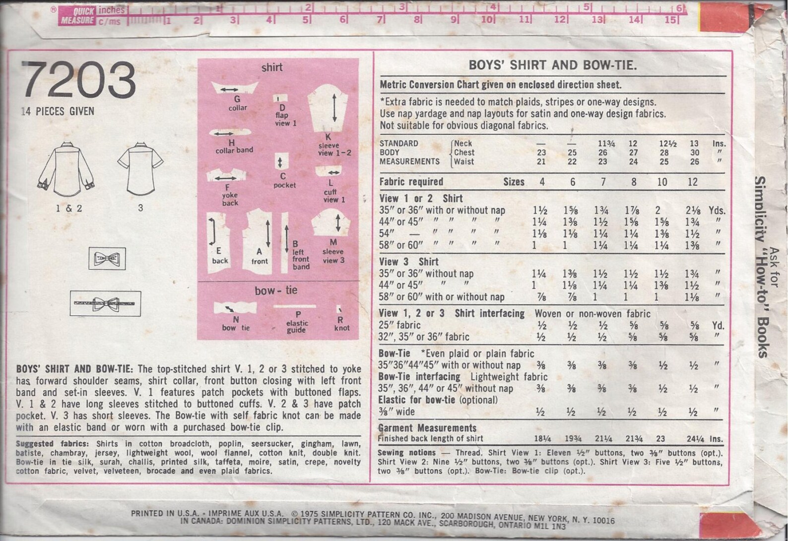 Simplicity 7203 Sewing Pattern for Boys' Shirt and - Etsy