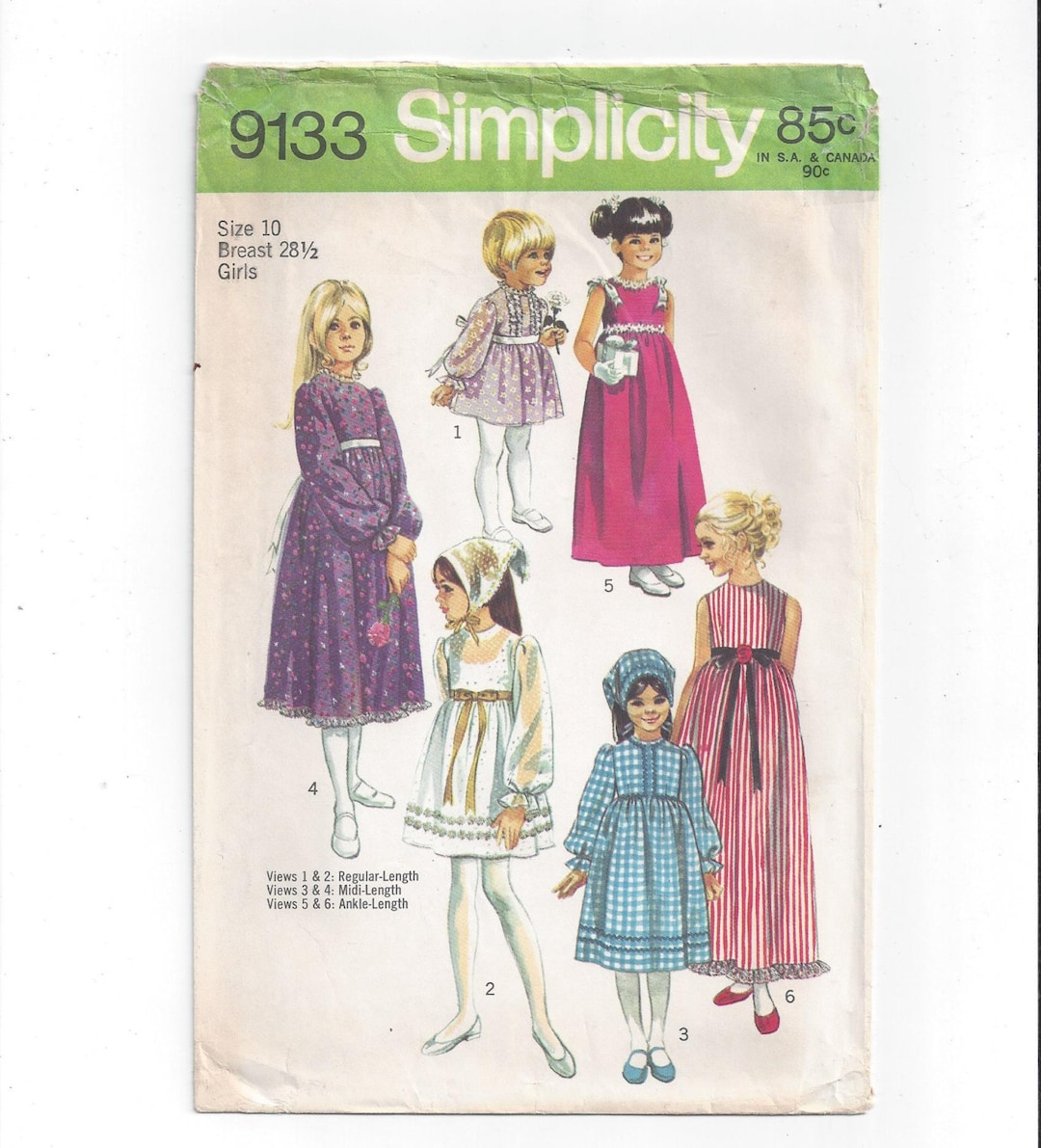 Simplicity 9133 Pattern for Girls' Dress in 3 Lengths & Scarf, Size 10 ...