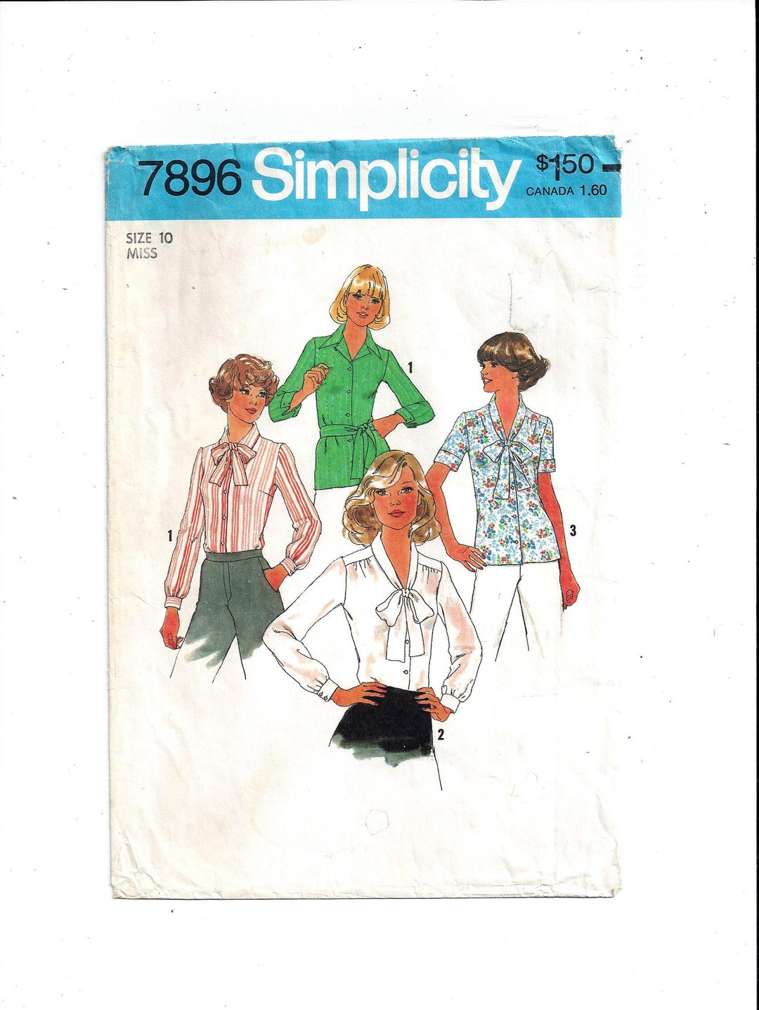 Simplicity 7896 Pattern for Misses' Tie Blouse in 3 Versions, Size 10 ...