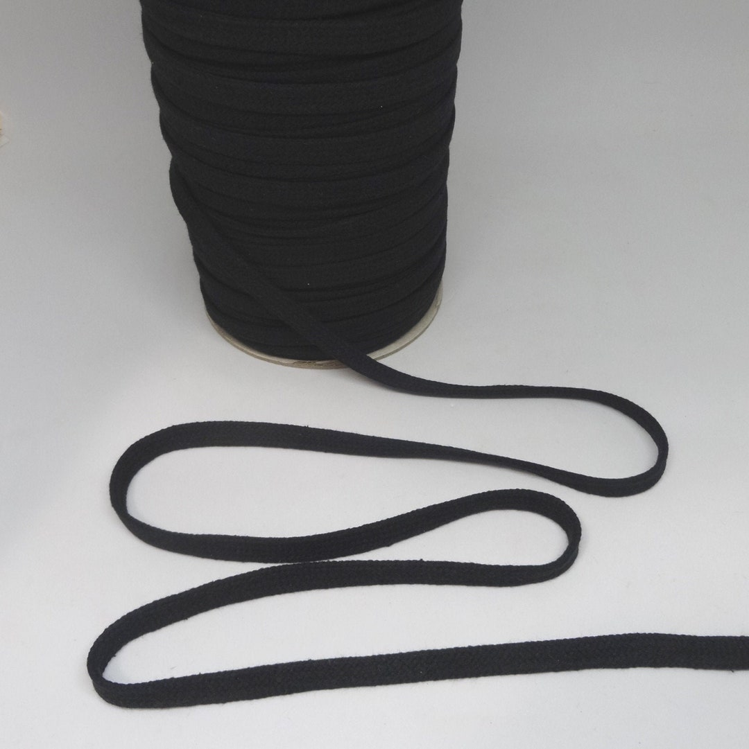 3 Yard Cut of BLACK Cotton Braided Flat Drawstring Cord, 3/8 Inch Wide ...