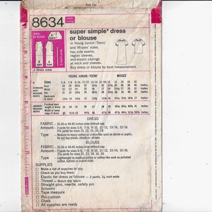 Simplicity 8634 Pattern for Misses' Dress, Blouse, Size 12, From 1969 ...