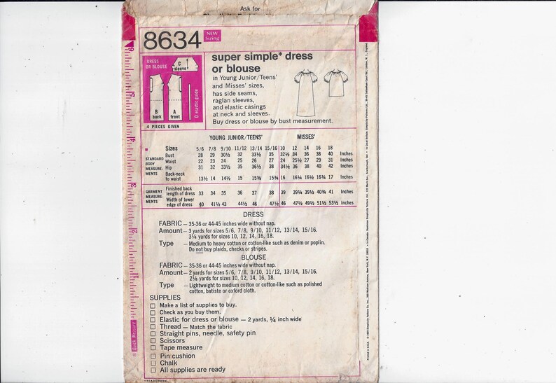 Simplicity 8634 Pattern for Misses' Dress Blouse Size - Etsy