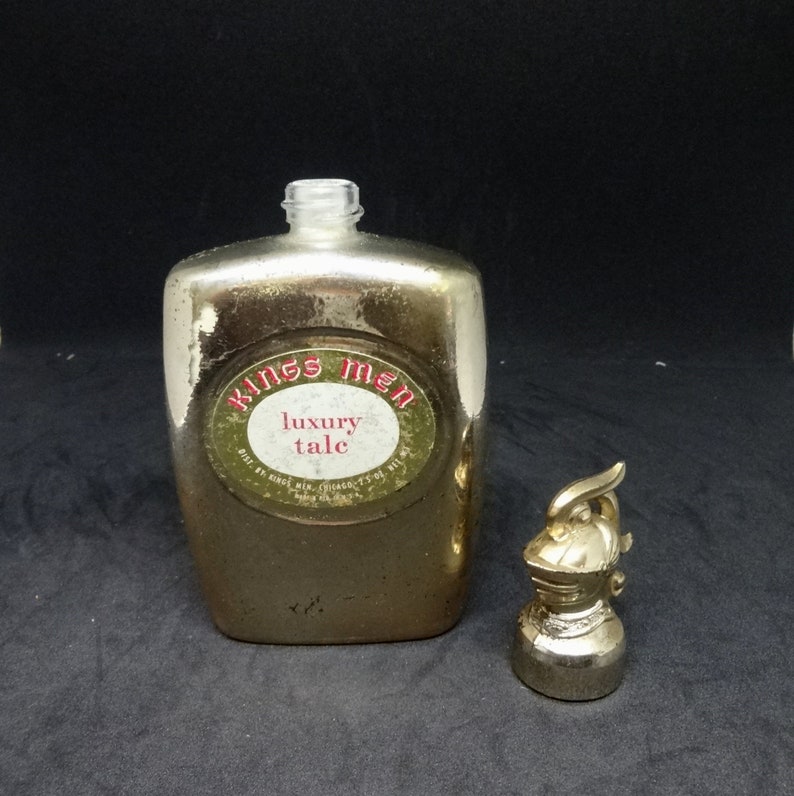 1970s-1980s Kings Men Luxury Talc Powder in Gold Painted Glass Bottle ...