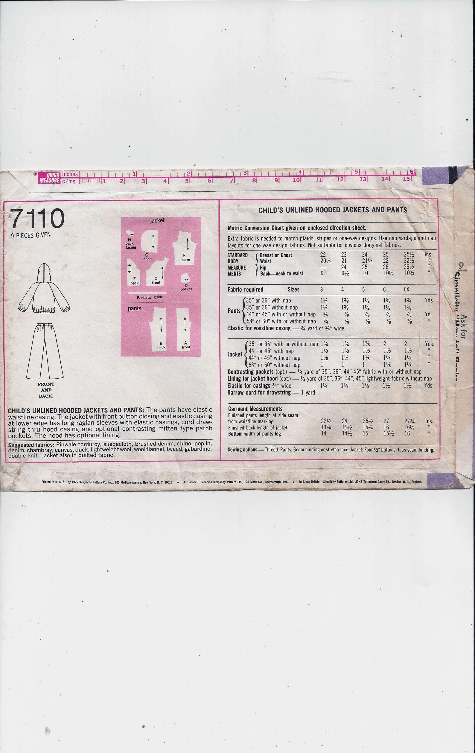 Simplicity 7110 Sewing Pattern for Child's Unlined Hooded Jackets ...