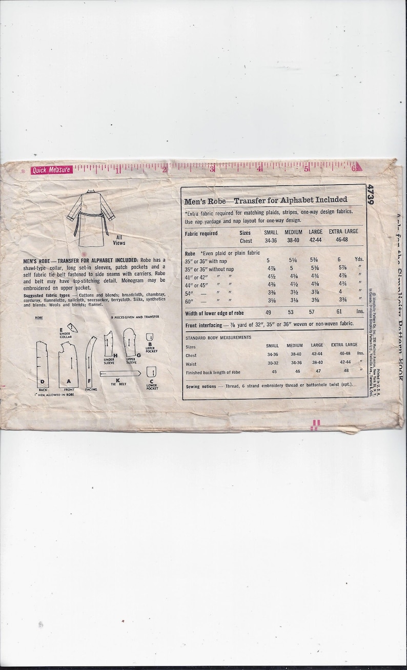 Simplicity 4739 Pattern for Men's Robe Size Medium 38-40 - Etsy