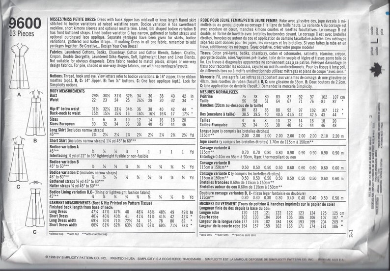 Simplicity 9600 Pattern for Misses Dress Design Your Own | Etsy