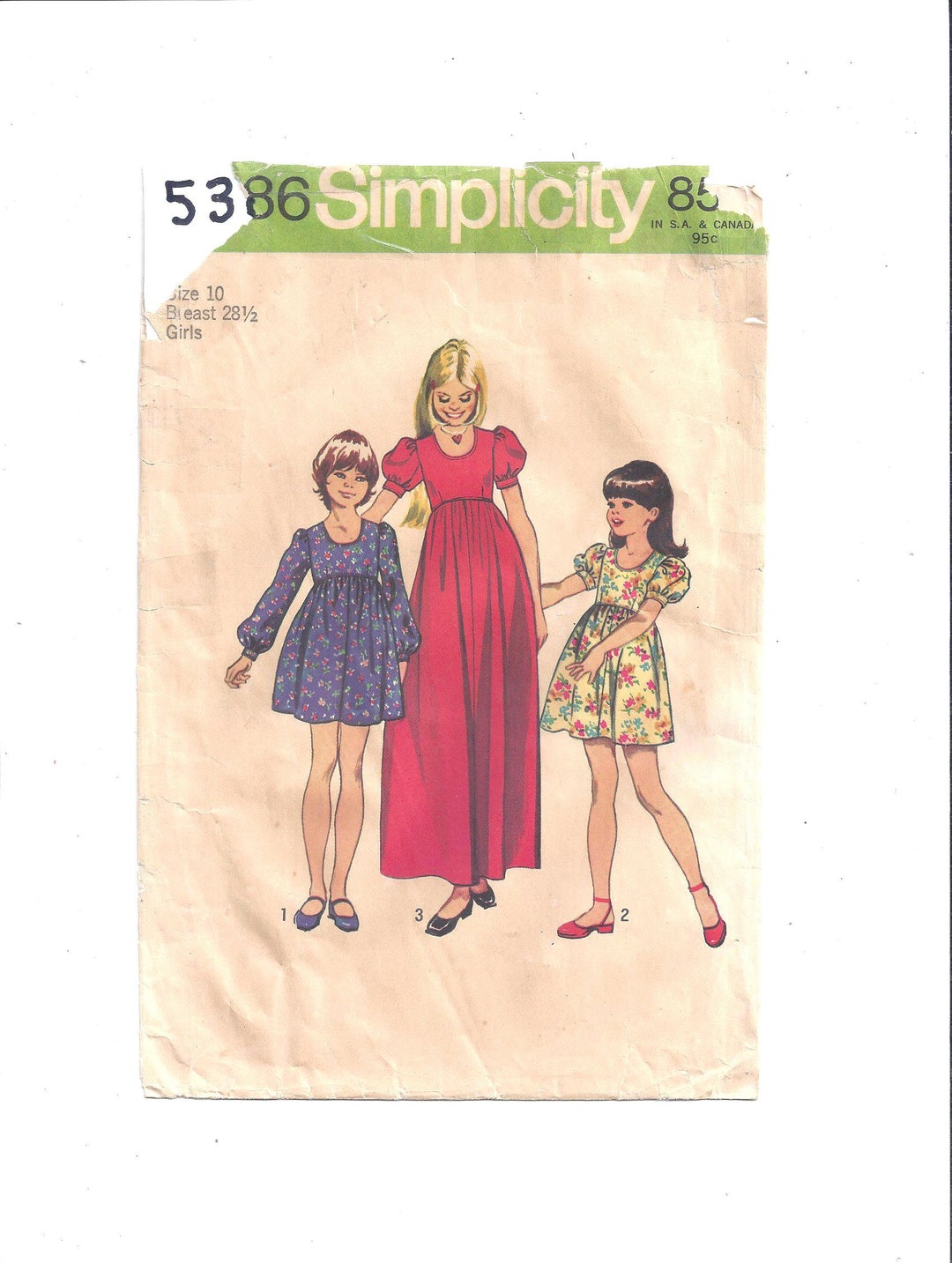 Simplicity 5386 Pattern for Girls' Dress in 2 Lengths, Size 10, Breast ...