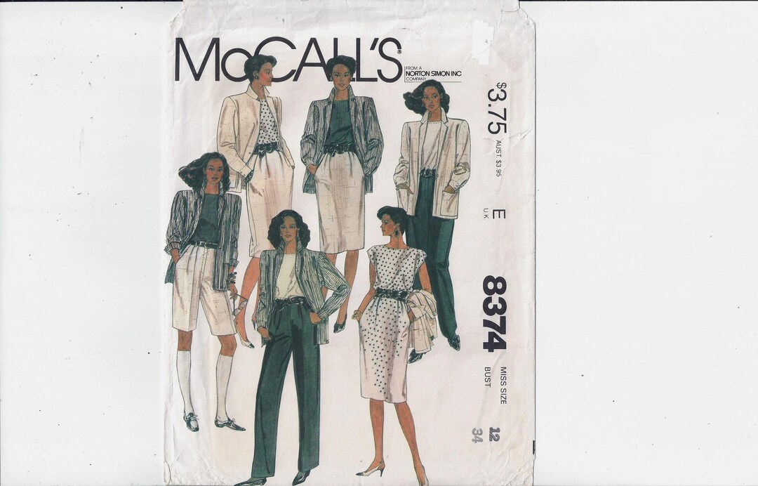 Mccall's 8374 Pattern for Misses' Jacket, Top, Skirt, Pants, Shorts ...