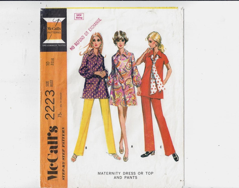 Mccall's 2223 Pattern for Maternity Dress, Top, Pants, Size 10, From ...