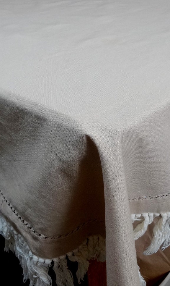 1980s Tan Tablecloth With Ivory Knotted Fringe & Drawn Work - Etsy