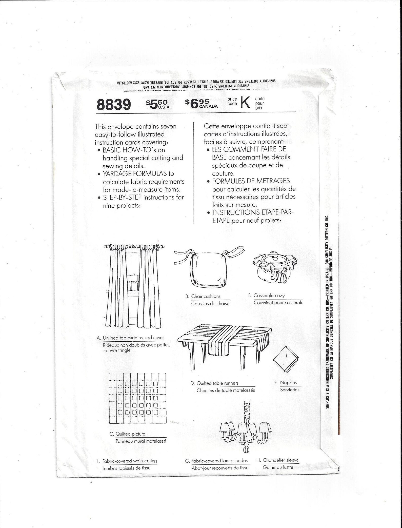 Simplicity 8839 Pattern Instructions for Country Keeping Room - Etsy