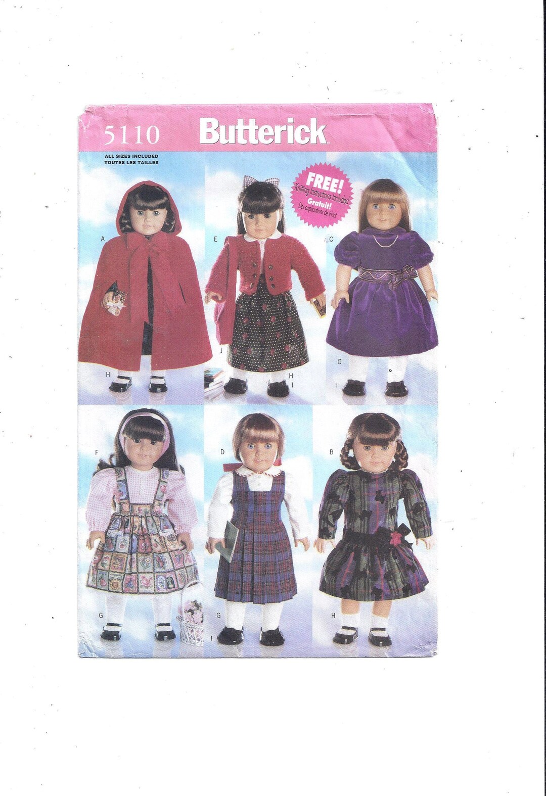 Butterick 5110 Pattern for 18 Inch Doll Clothes Wardrobe, From 1997, 1 ...