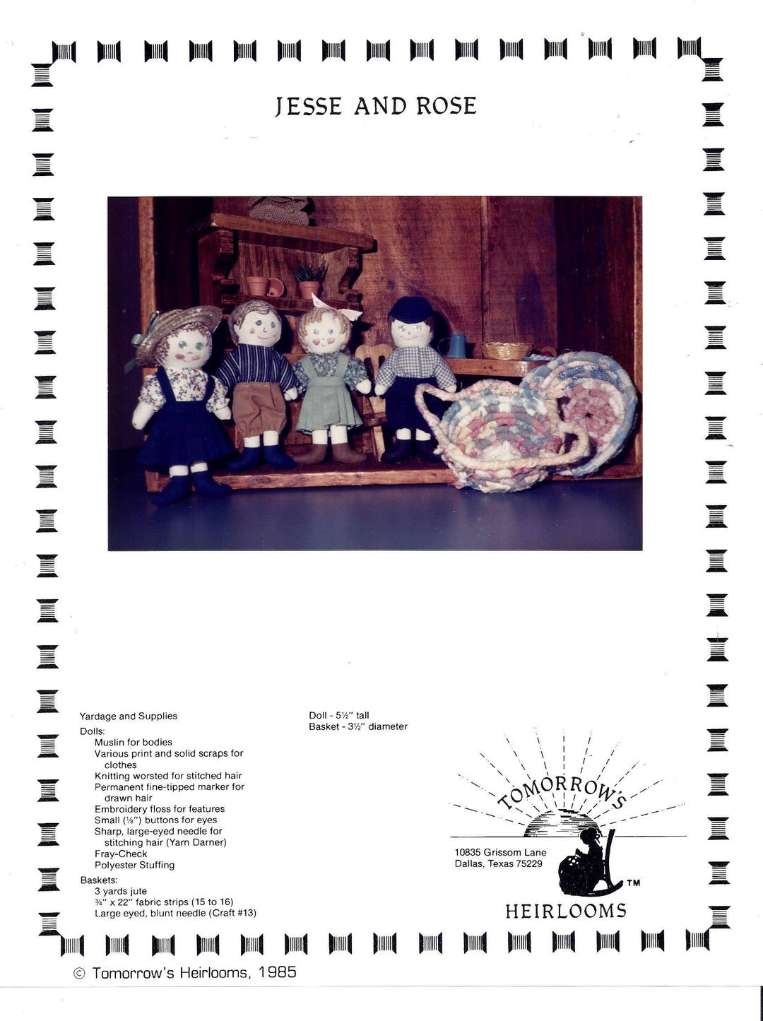 Jesse and Rose Pattern for Stuffed Dolls, Clothes & Rag Fabric Baskets ...