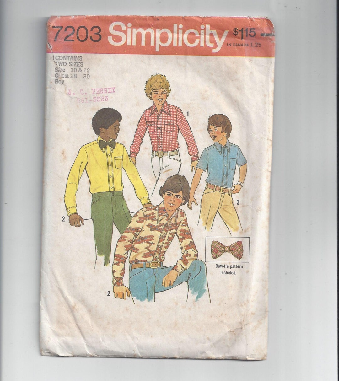 Simplicity 7203 Sewing Pattern for Boys' Shirt and Bow-tie, 2 Sizes ...