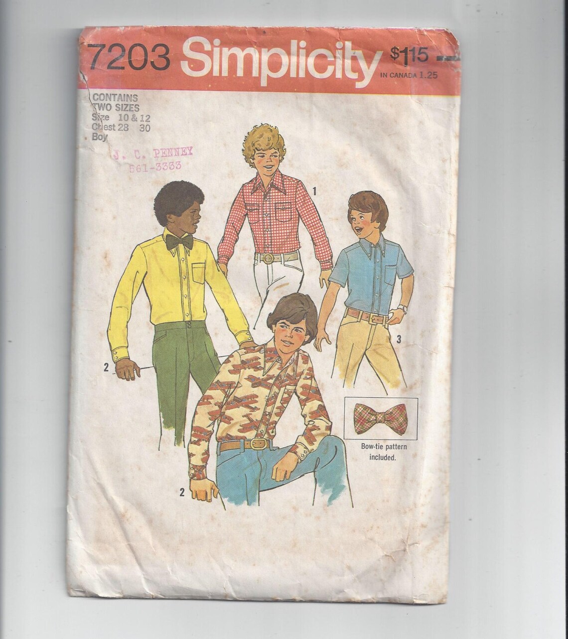 Simplicity 7203 Sewing Pattern for Boys' Shirt and Bow-tie, 2 Sizes ...