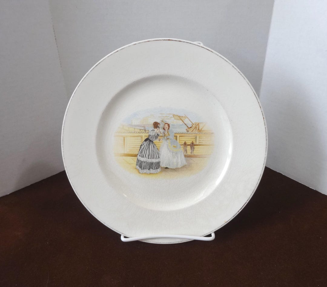 Early 1900s Portland Pottery Plate With 2 Fashionable Women on a Boat ...