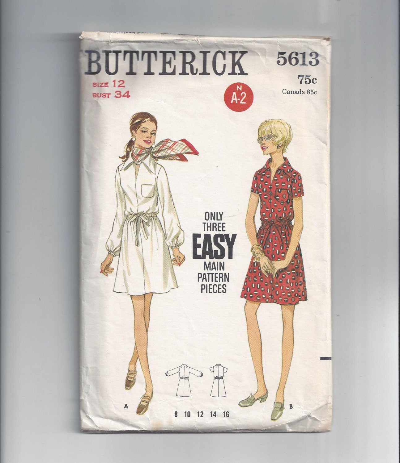 Butterick 5613 Pattern for Misses' 1-piece Dress, Size 12, From Late ...