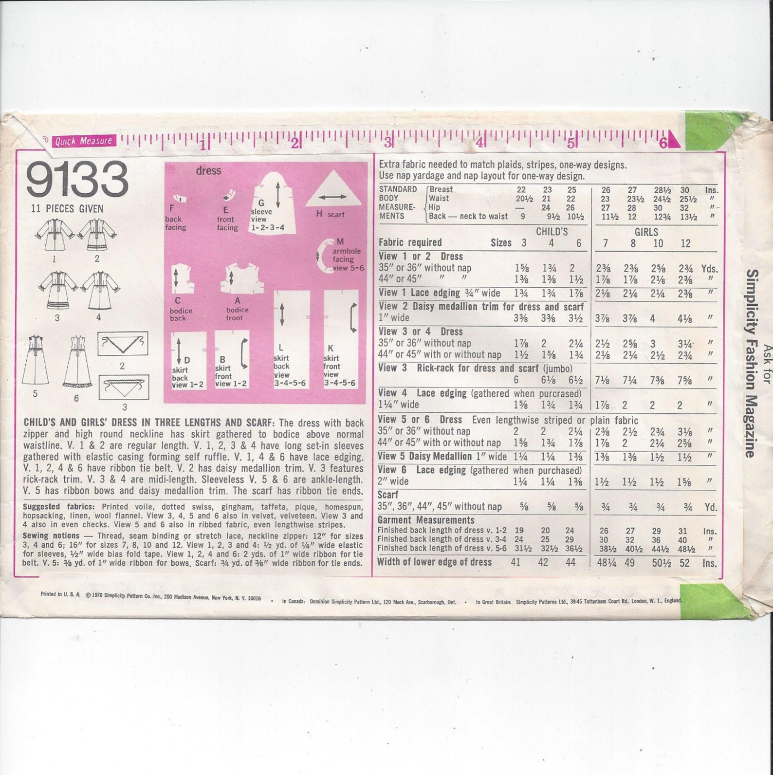 Simplicity 9133 Pattern for Girls' Dress in 3 Lengths & Scarf, Size 10 ...