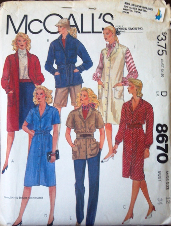 McCall's 8670 Pattern for Misses Coat Dress Shirt | Etsy