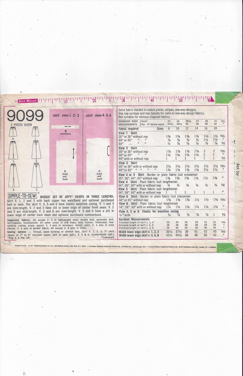 Simplicity 9099 Pattern for Misses' Set of JIFFY Skirts in - Etsy