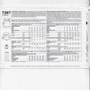 Simplicity 7367 Pattern for Girls' Dress, Top, Pants, Hat, Size 5 6 7 8 ...