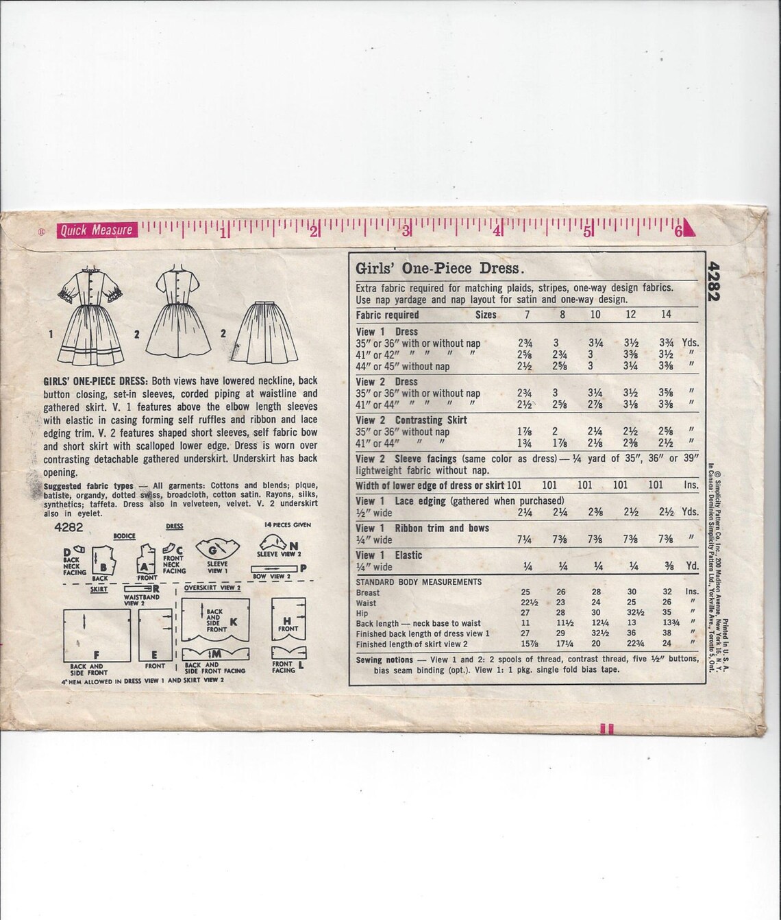 Simplicity 4282 Pattern for Girls' Dress & Underskirt Petticoat, Size 7 ...
