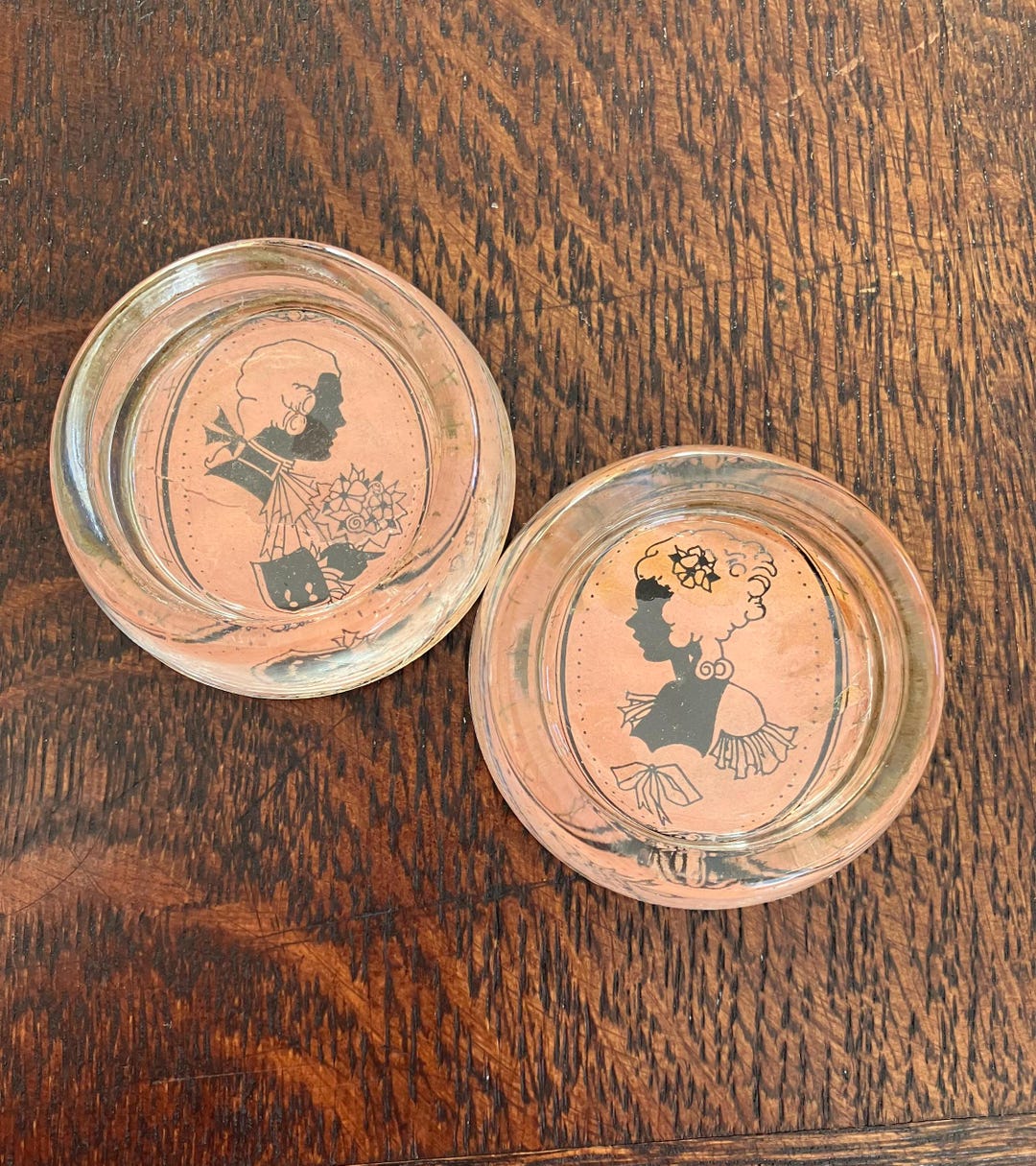 2 Glass Furniture Casters With Silhouettes, From 1940s 1950s, 2 3/8 ...