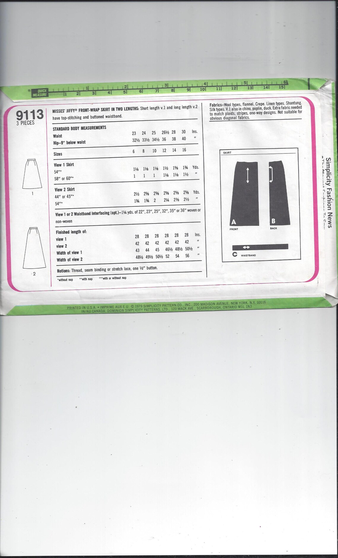 Simplicity 9113 Pattern for Misses' Jiffy Front Wrap Skirt in 2 Lengths ...