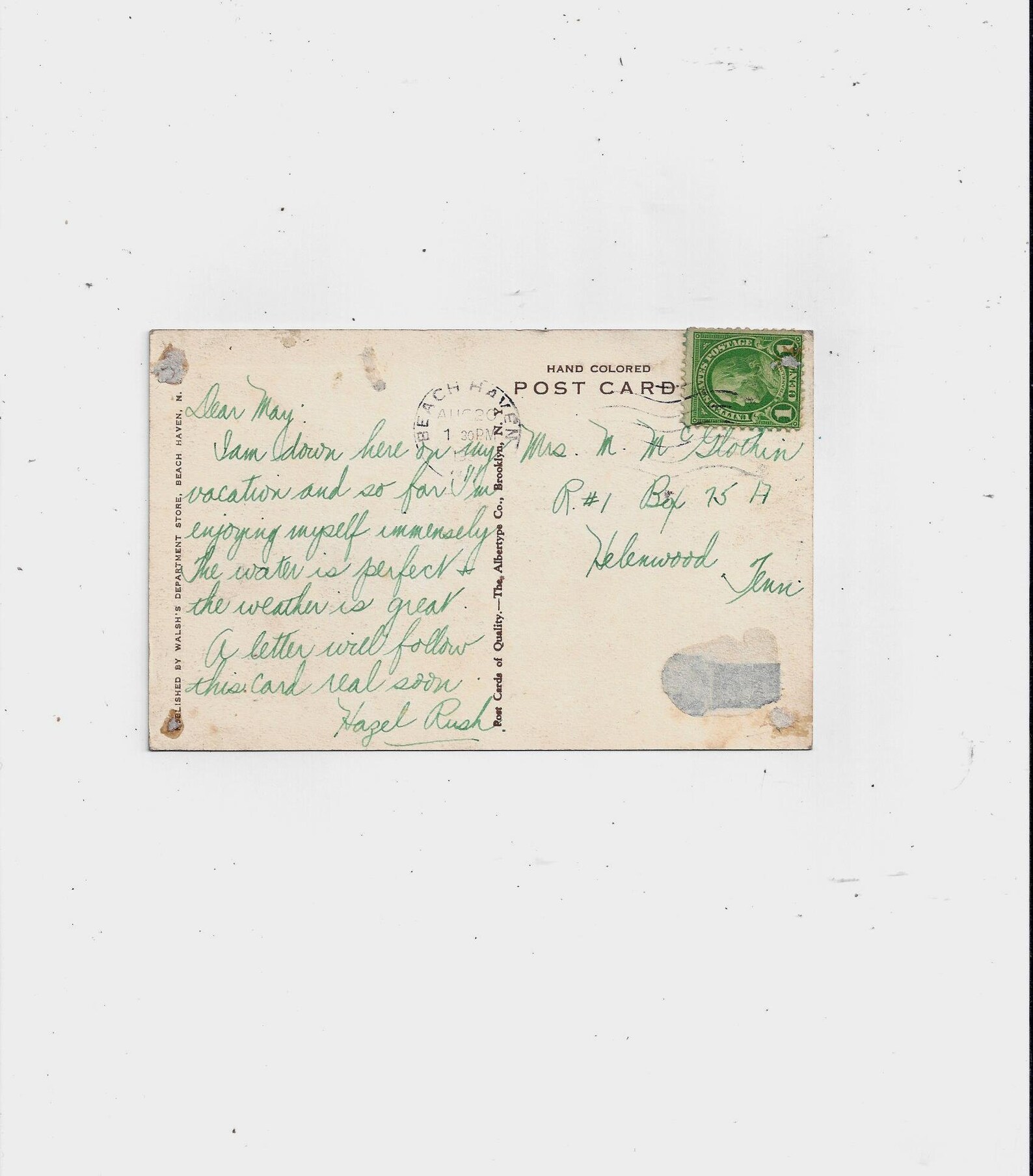 1930s Hand Colored Postcard of Beach Haven New Jersey Posted | Etsy