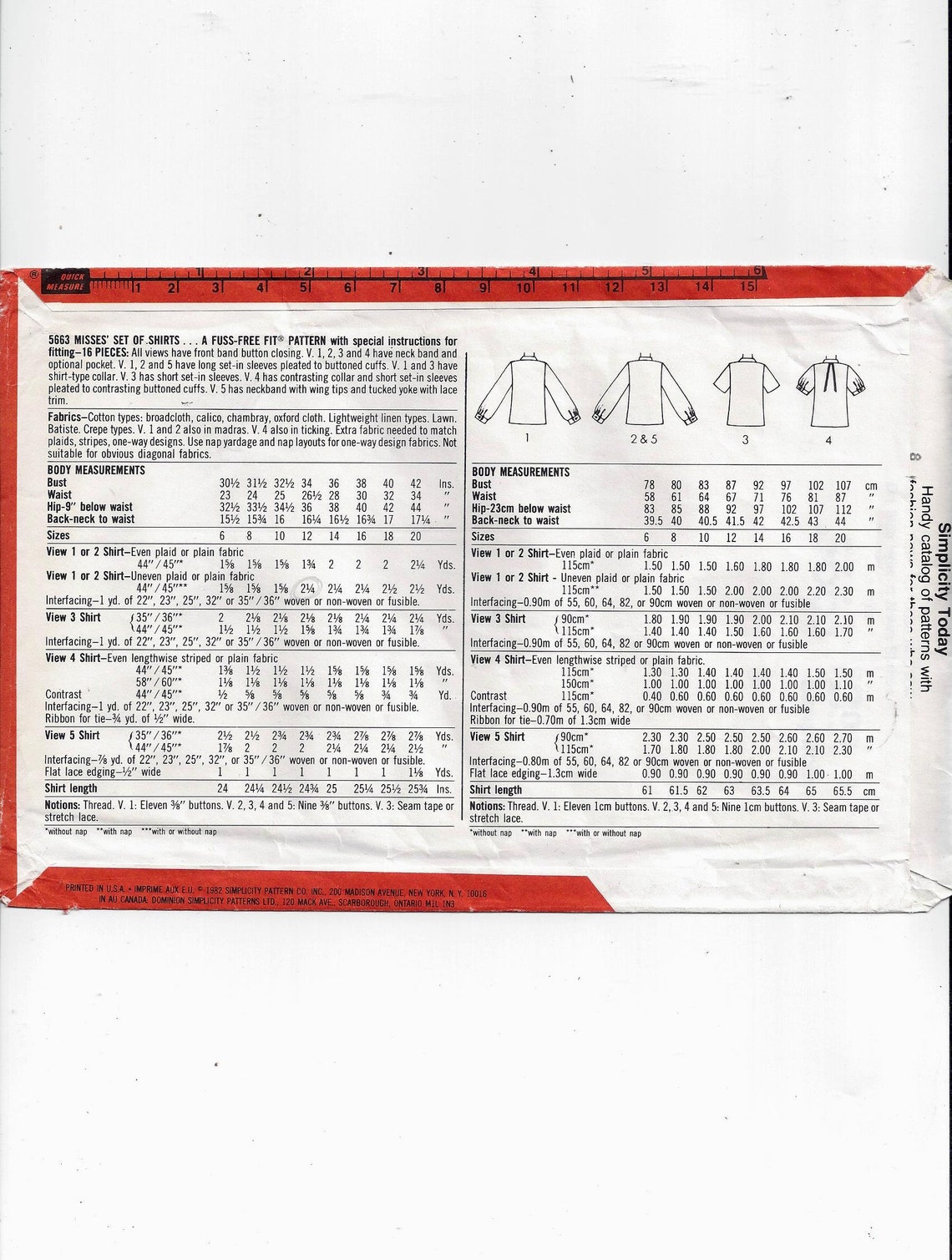 Simplicity 5663 Pattern for Misses' Set of Shirts From - Etsy