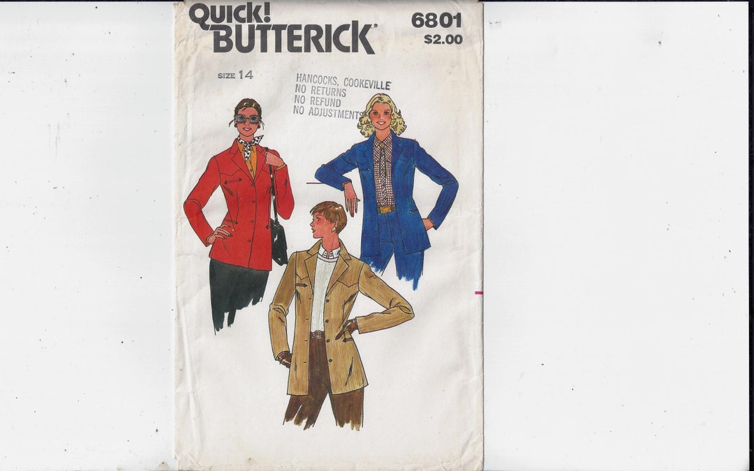 Quick! Butterick 6801 Pattern for Misses' Jacket, Size 14, From 1980s ...