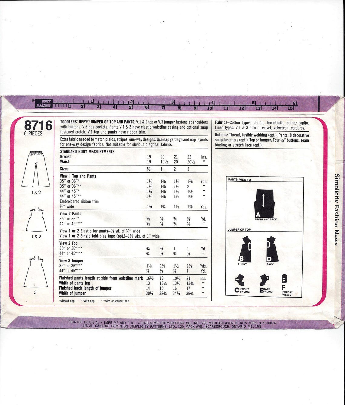 Simplicity 8716 Pattern for Toddlers' JIFFY Jumper Top | Etsy