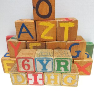 Set of 22, 1960s ABC Wood Building Blocks With Painted Alphabet ...