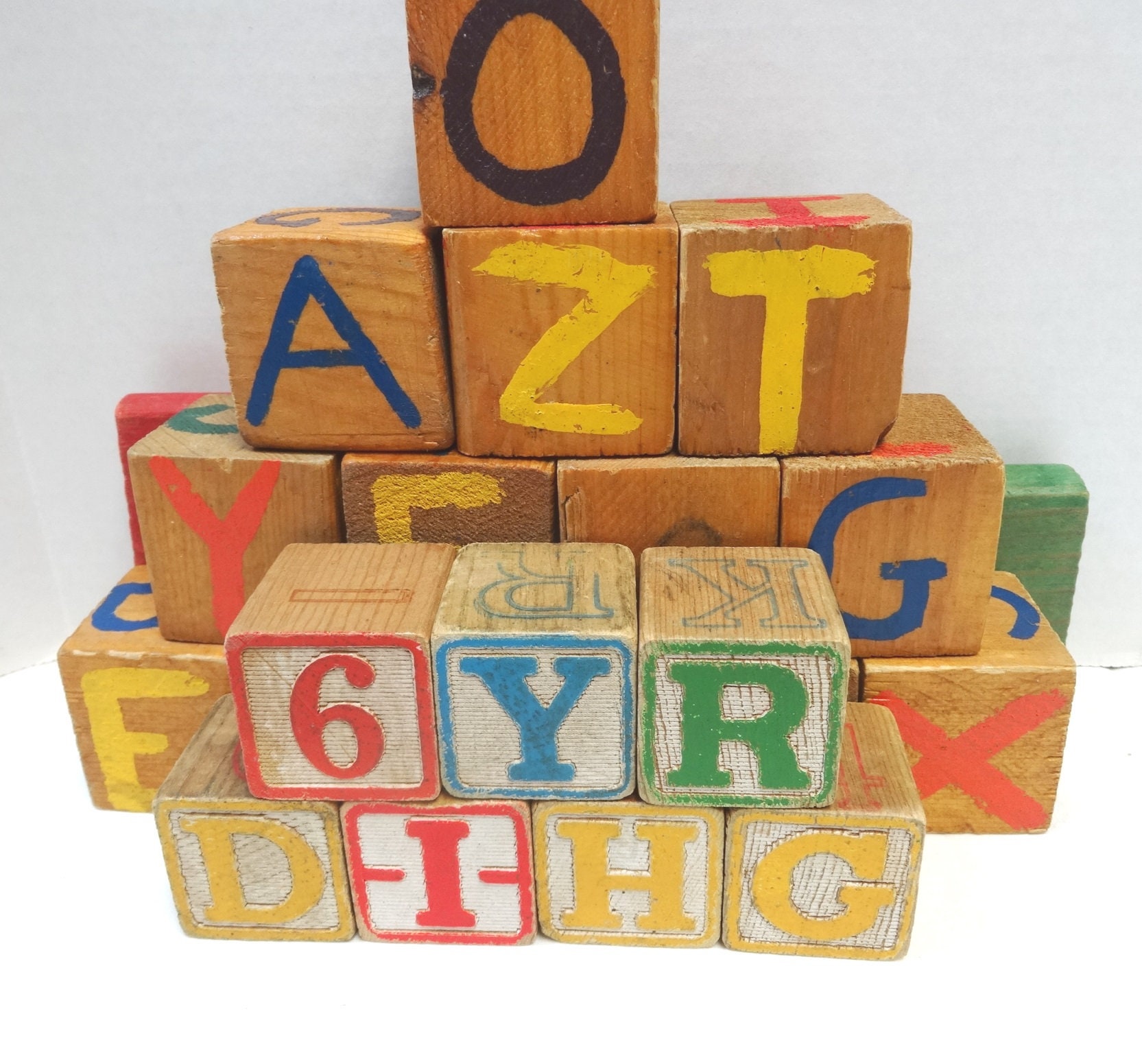 Set of 22, 1960s ABC Wood Building Blocks With Painted Alphabet ...