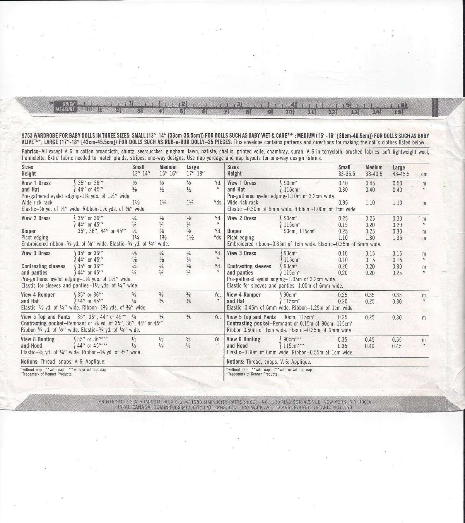 Simplicity 9753 Pattern for Wardrobe for Baby Dolls Rub a Dub - Etsy