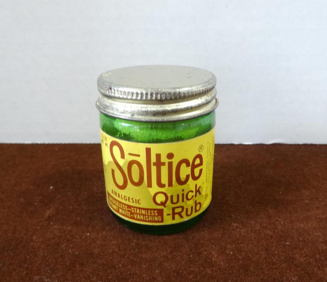 Soltice Quick Rub Analgesic in Green Glass Jar With Lid, Dried Content ...
