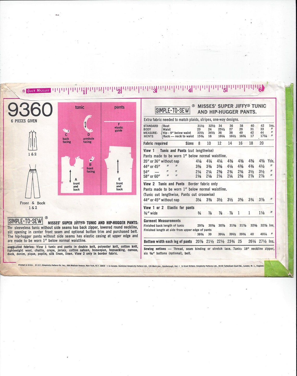 Simplicity 9360 Pattern for Misses' Super JIFFY Tunic Hip | Etsy