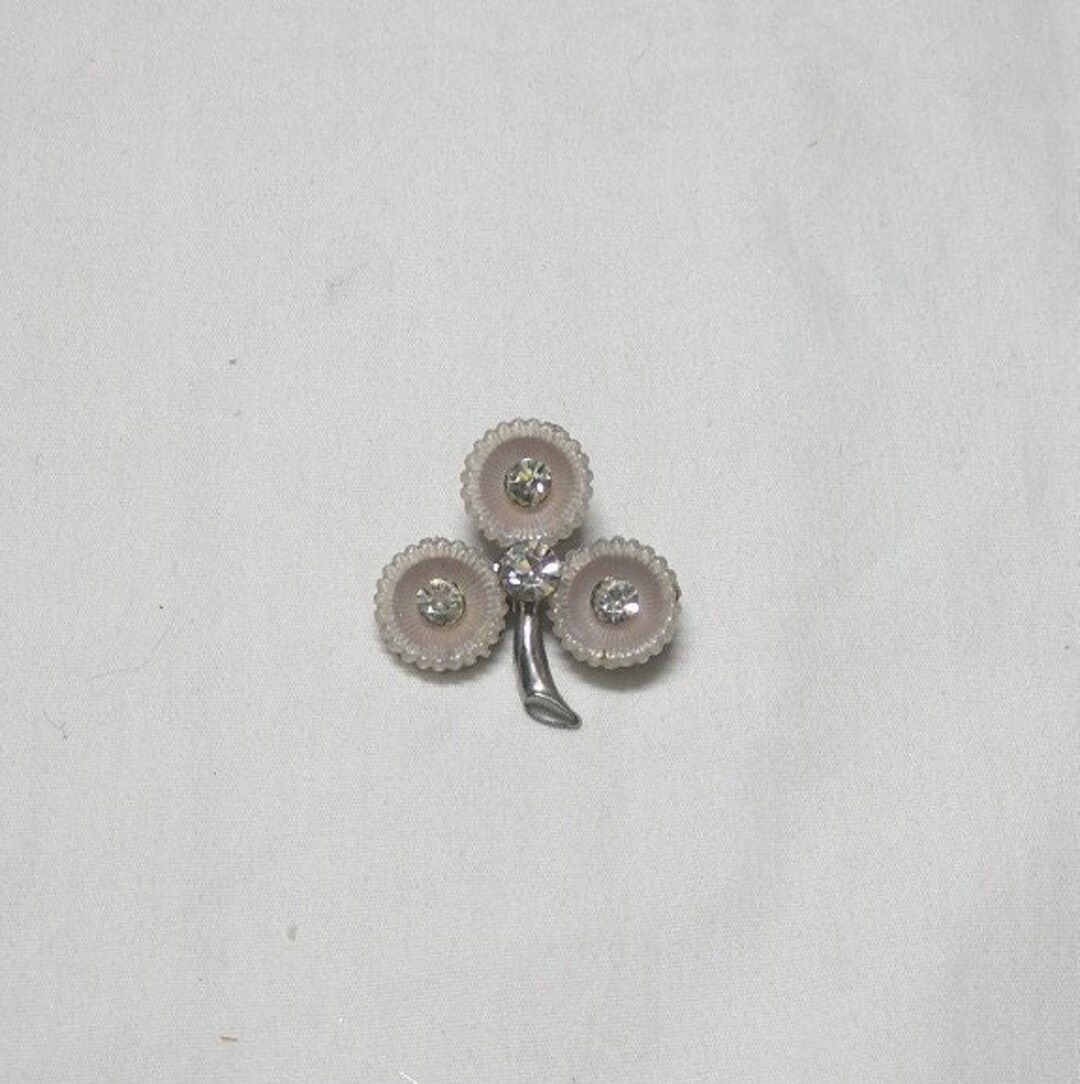 1960s Vintage Flower Pin With Plastic Flower Backing and Clear ...