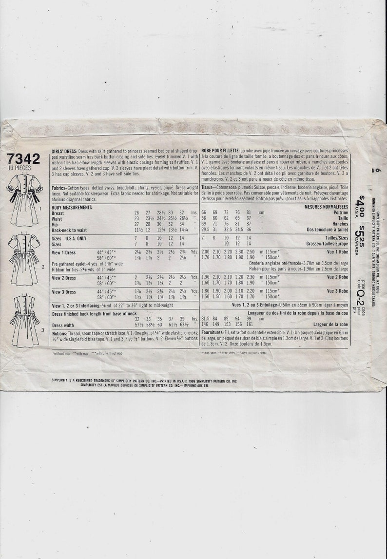 Simplicity 7342 Pattern for Cinderella Girls' Dress Size - Etsy