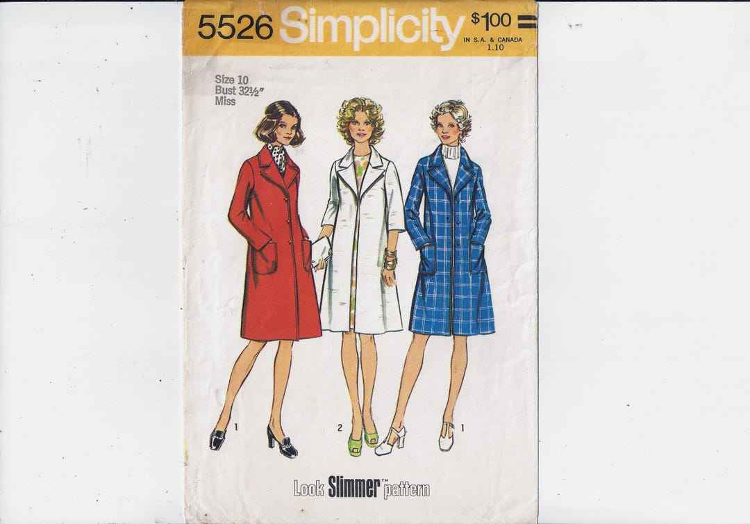 Simplicity 5526 Pattern for Misses' Lined Coat, Size 10, From 1973 ...