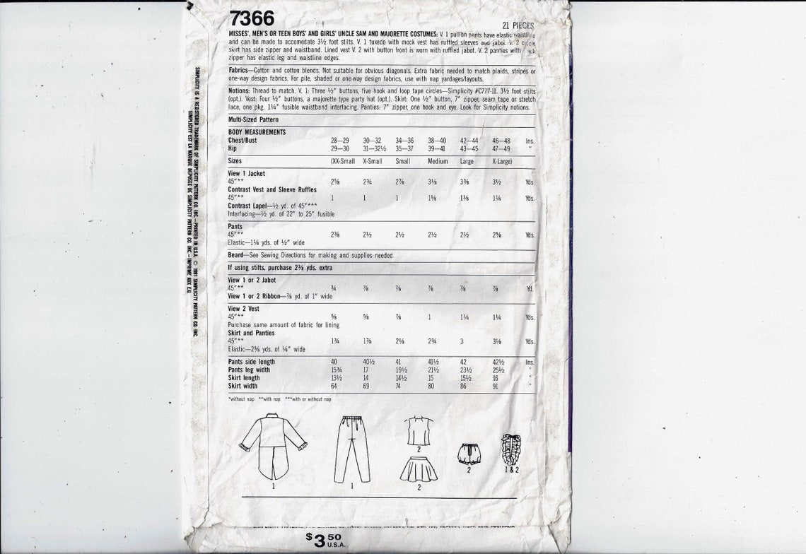 Simplicity 7366 Pattern for Adults, Boys, Girls Uncle Sam & Majorette ...