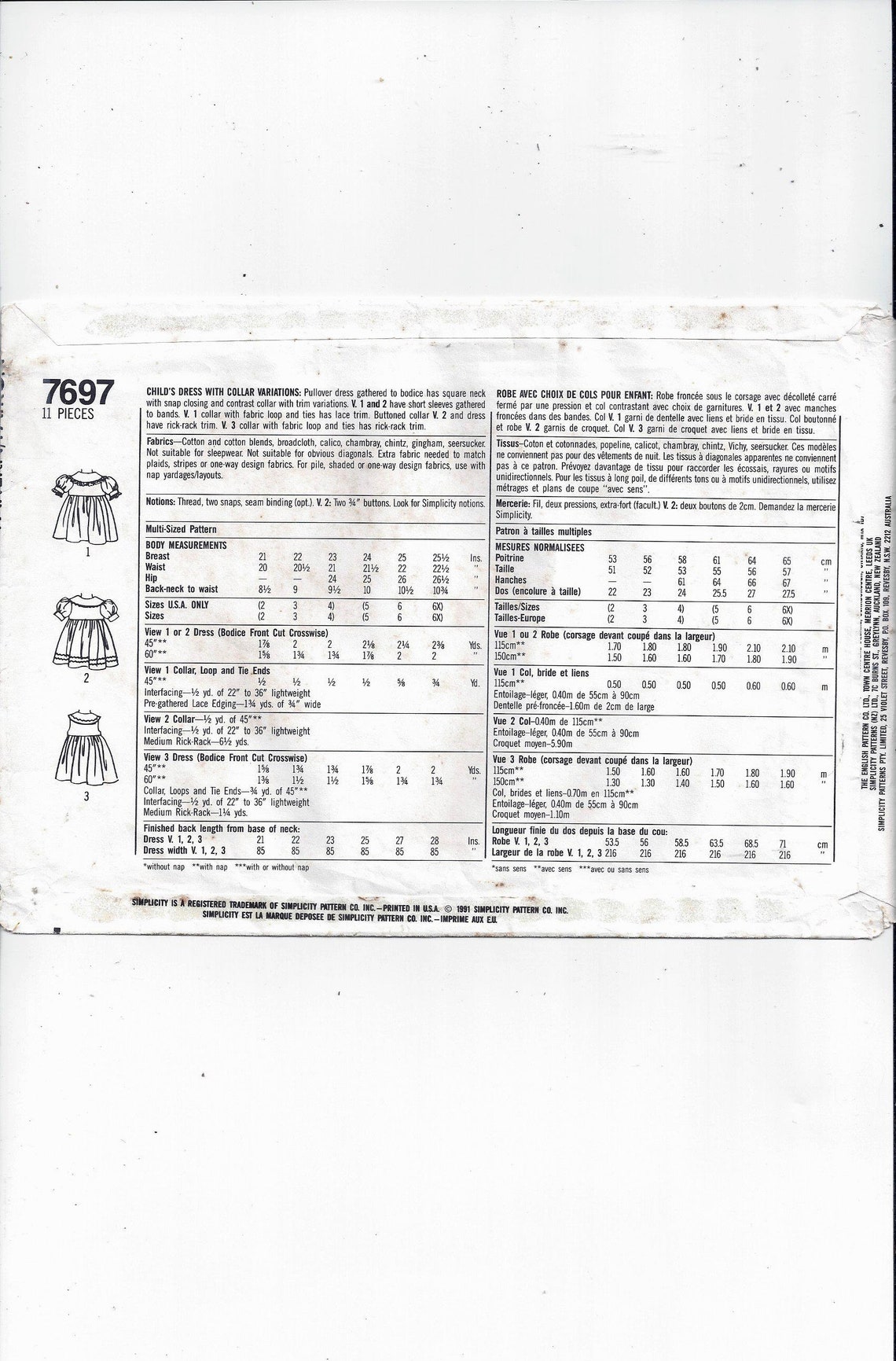 Simplicity 7697 Pattern for Child's Dress with Collar | Etsy