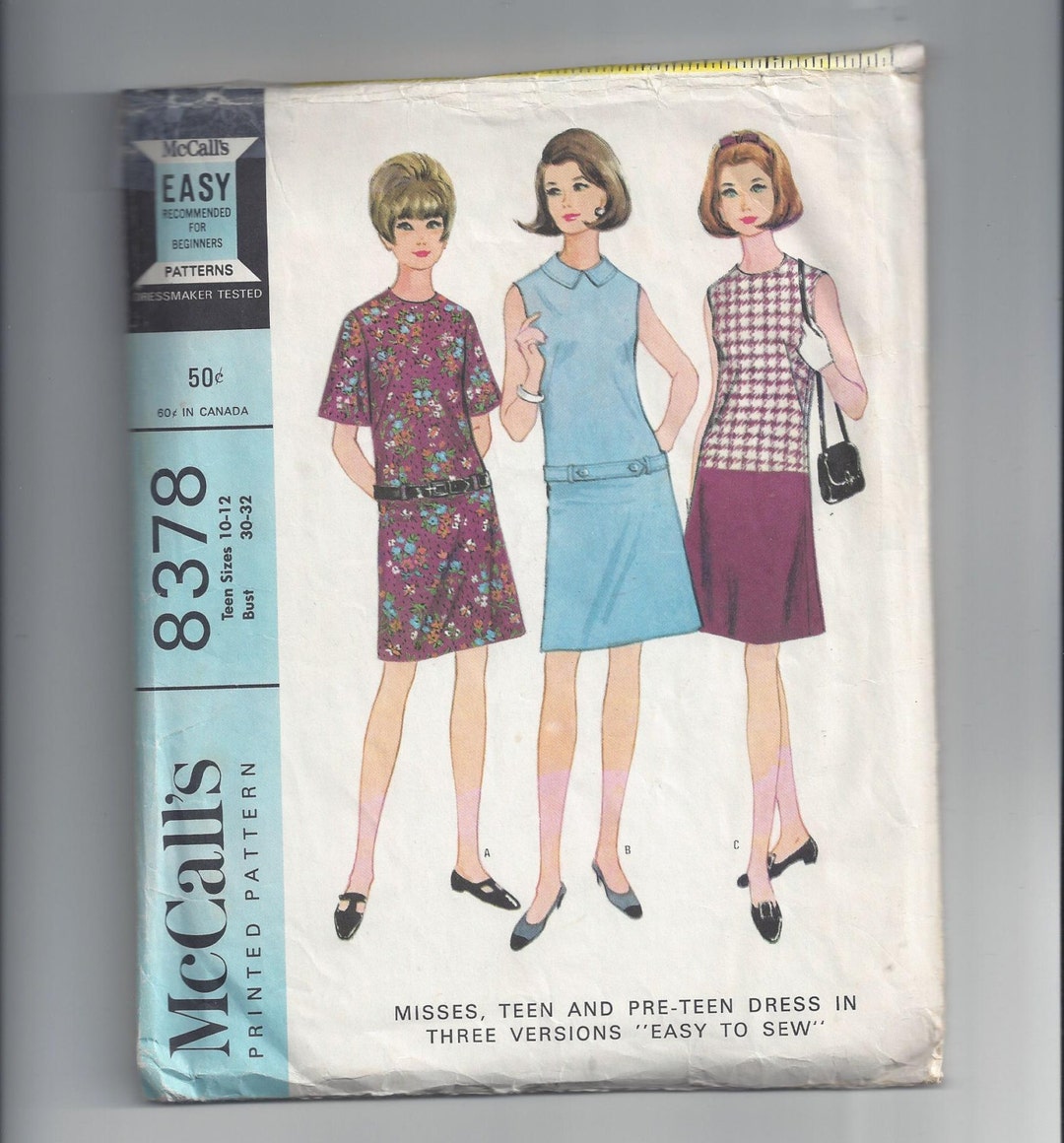 Mccall's 8378 Pattern for Teen Dress in 3 Versions, Size Teen 10-12 ...
