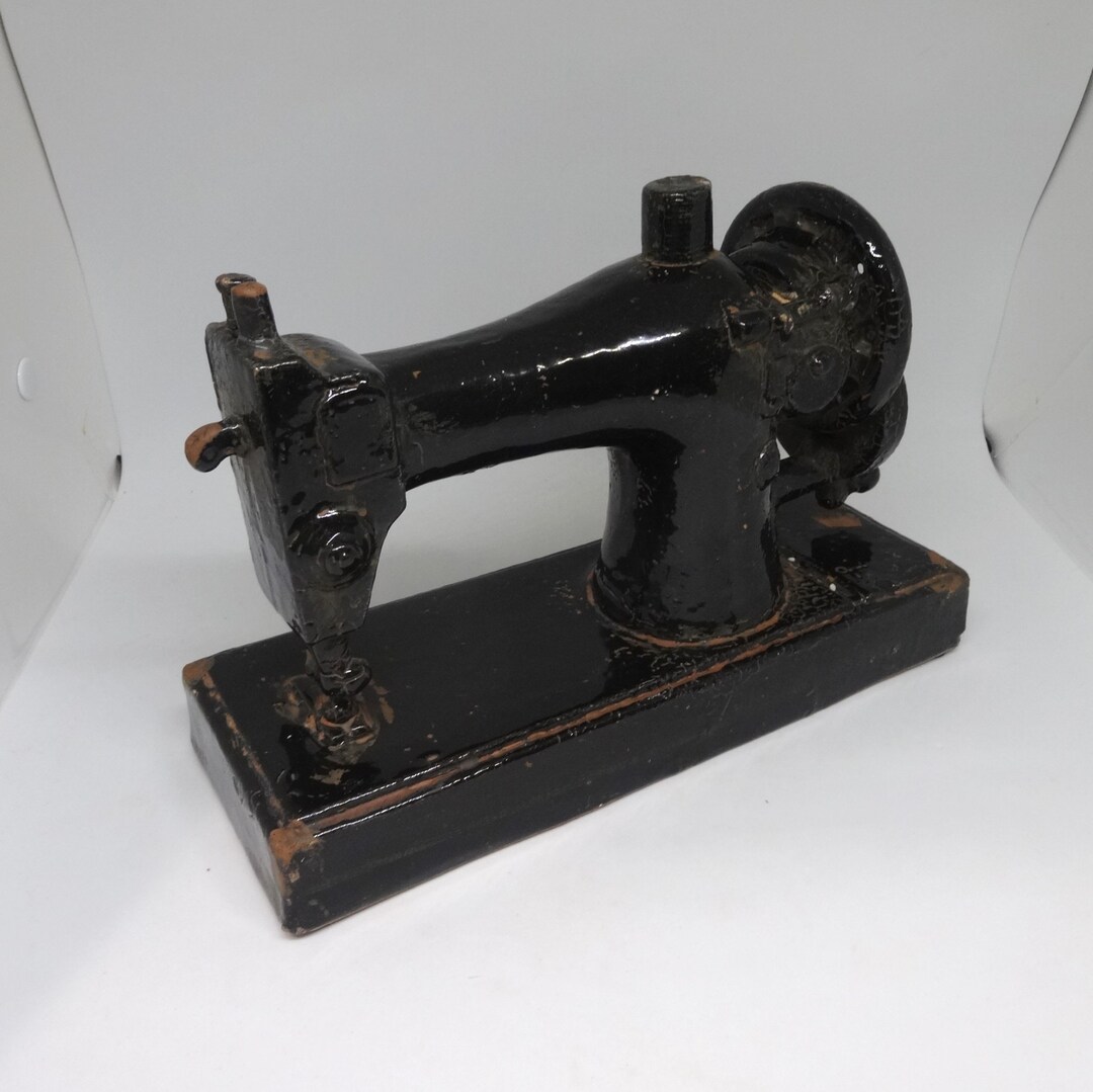Antique Red Clay or Terra Cotta Replica Sewing Machine, Crank Style, 9. ...